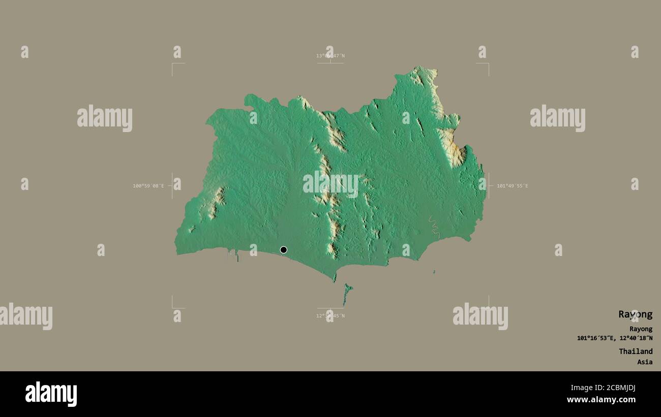 Area of Rayong, province of Thailand, isolated on a solid background in ...
