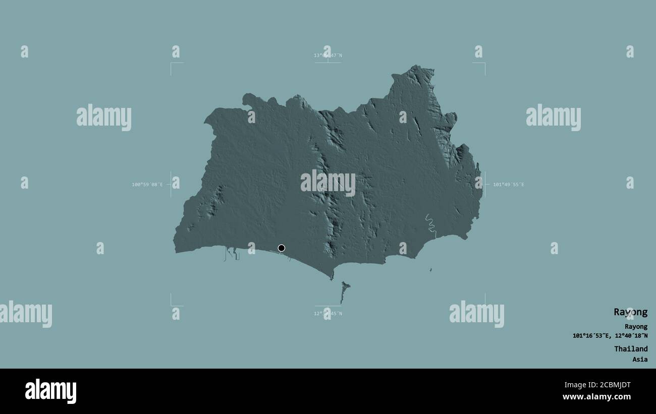 Area of Rayong, province of Thailand, isolated on a solid background in ...
