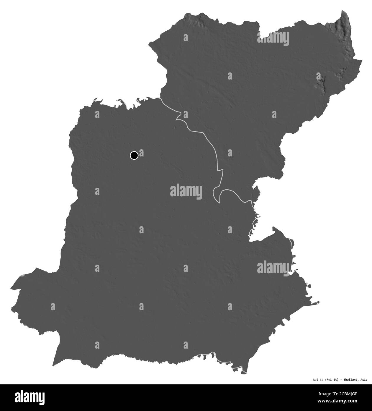 Shape of Roi Et, province of Thailand, with its capital isolated on ...