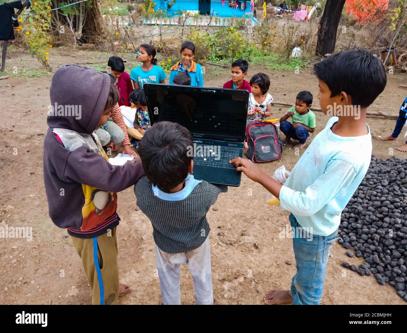 DISTRICT KATNI, INDIA - JANUARY 01, 2020: Three Indian village poor ...