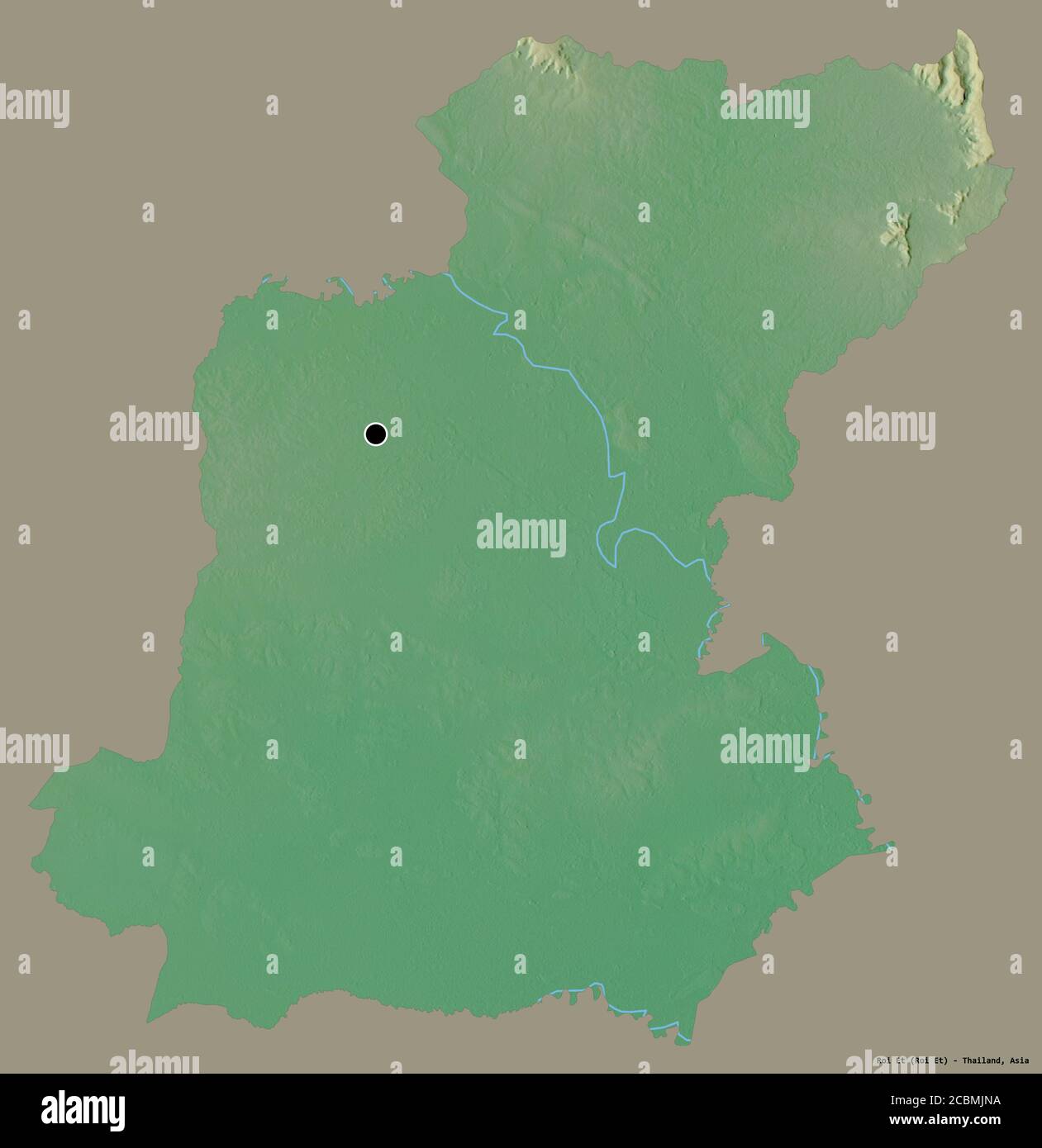 Shape of Roi Et, province of Thailand, with its capital isolated on a ...