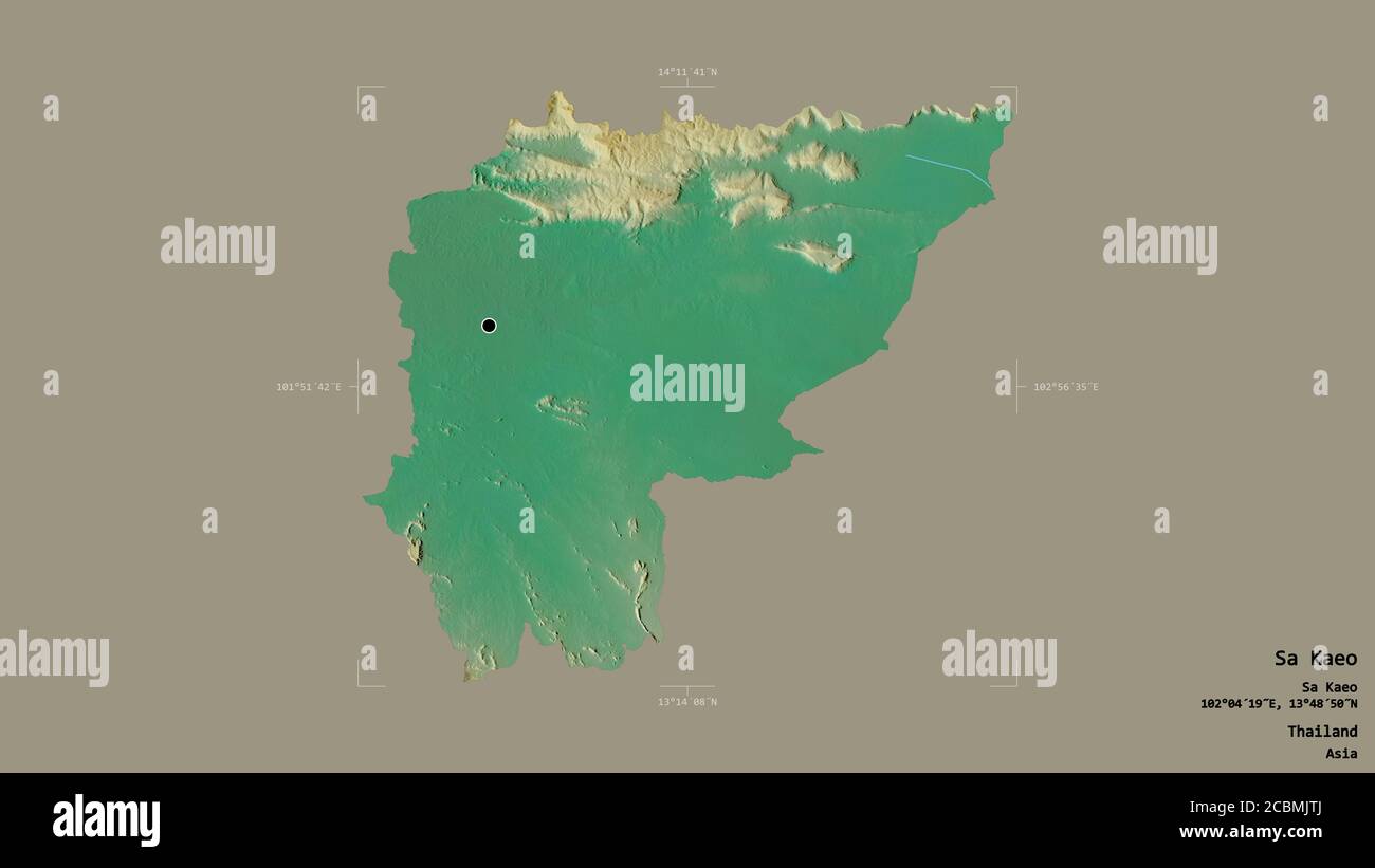 Area of Sa Kaeo, province of Thailand, isolated on a solid background ...