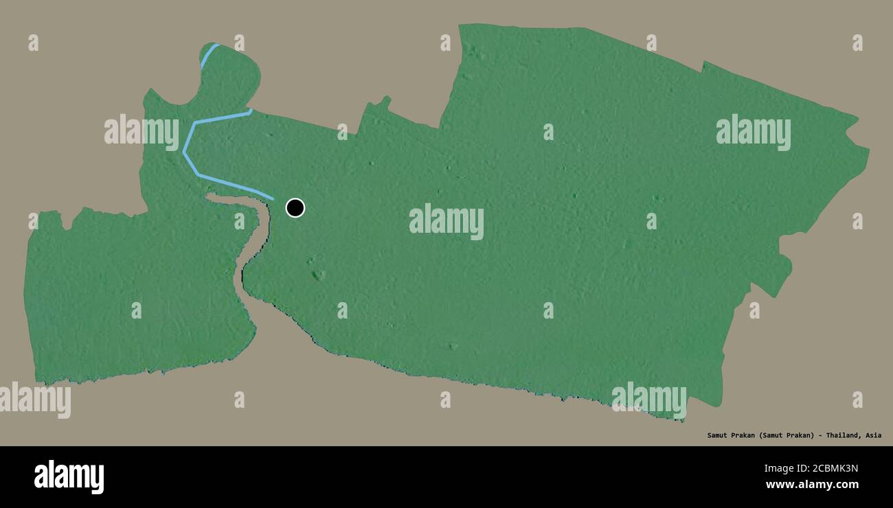 Shape of Samut Prakan, province of Thailand, with its capital isolated ...