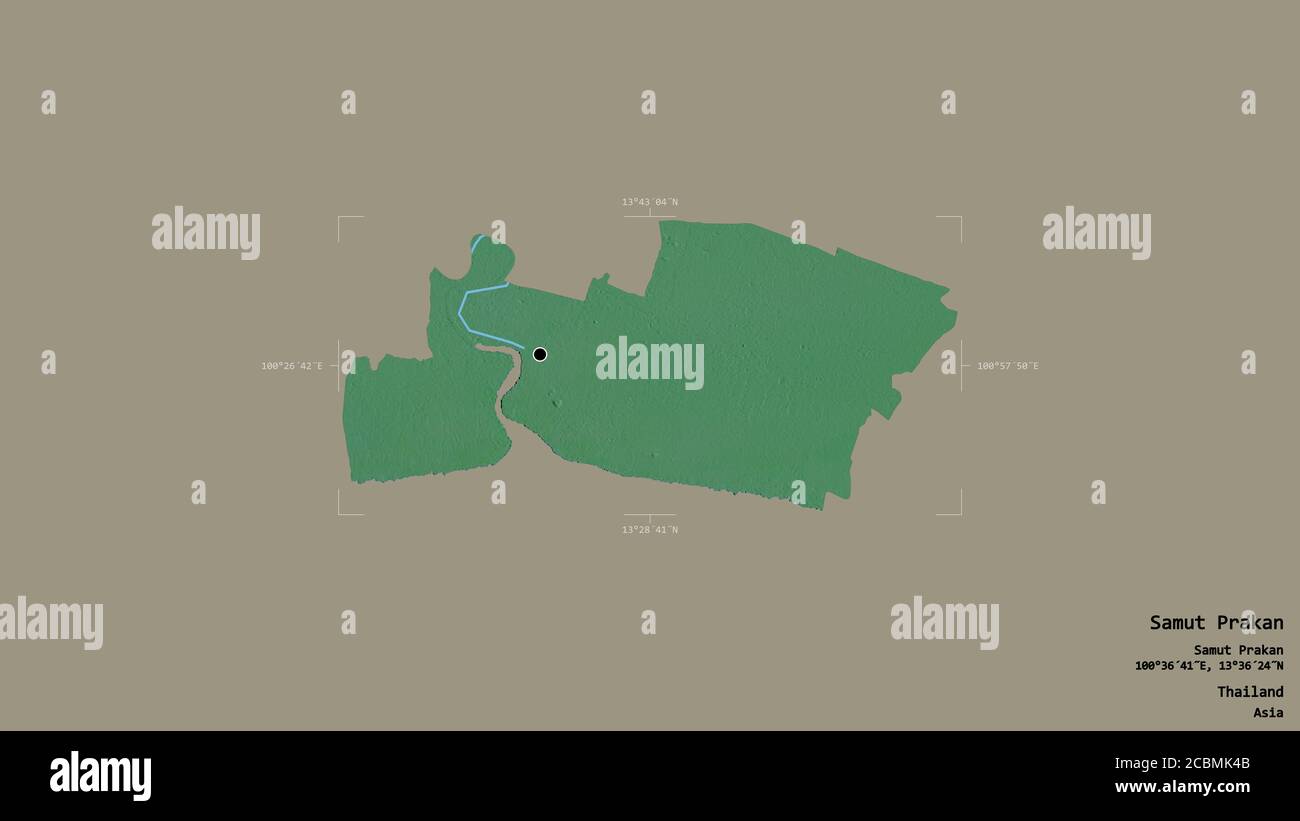 Area of Samut Prakan, province of Thailand, isolated on a solid ...