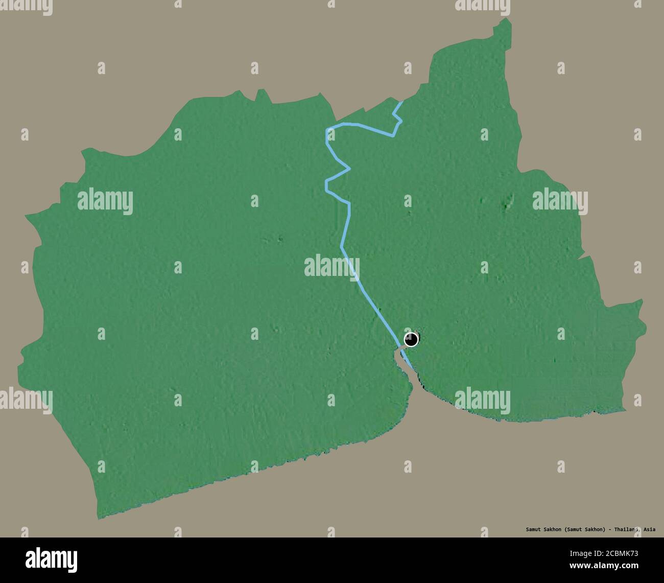 Shape of Samut Sakhon, province of Thailand, with its capital isolated ...