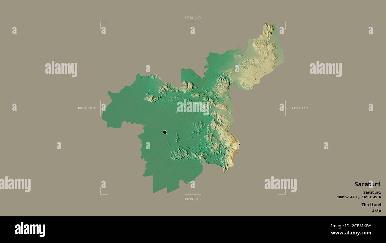 Area of Saraburi, province of Thailand, isolated on a solid background ...