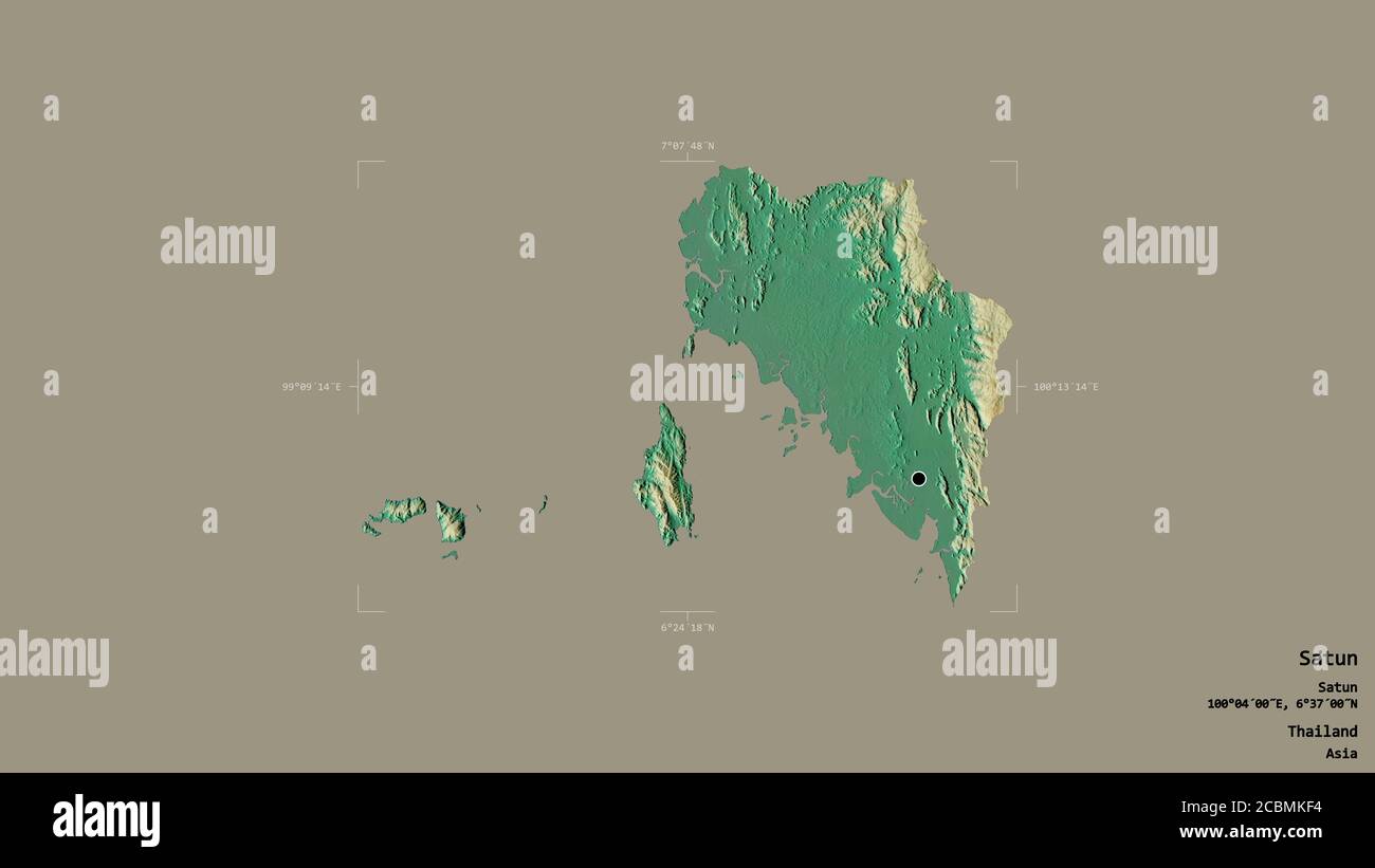 Area of Satun, province of Thailand, isolated on a solid background in ...
