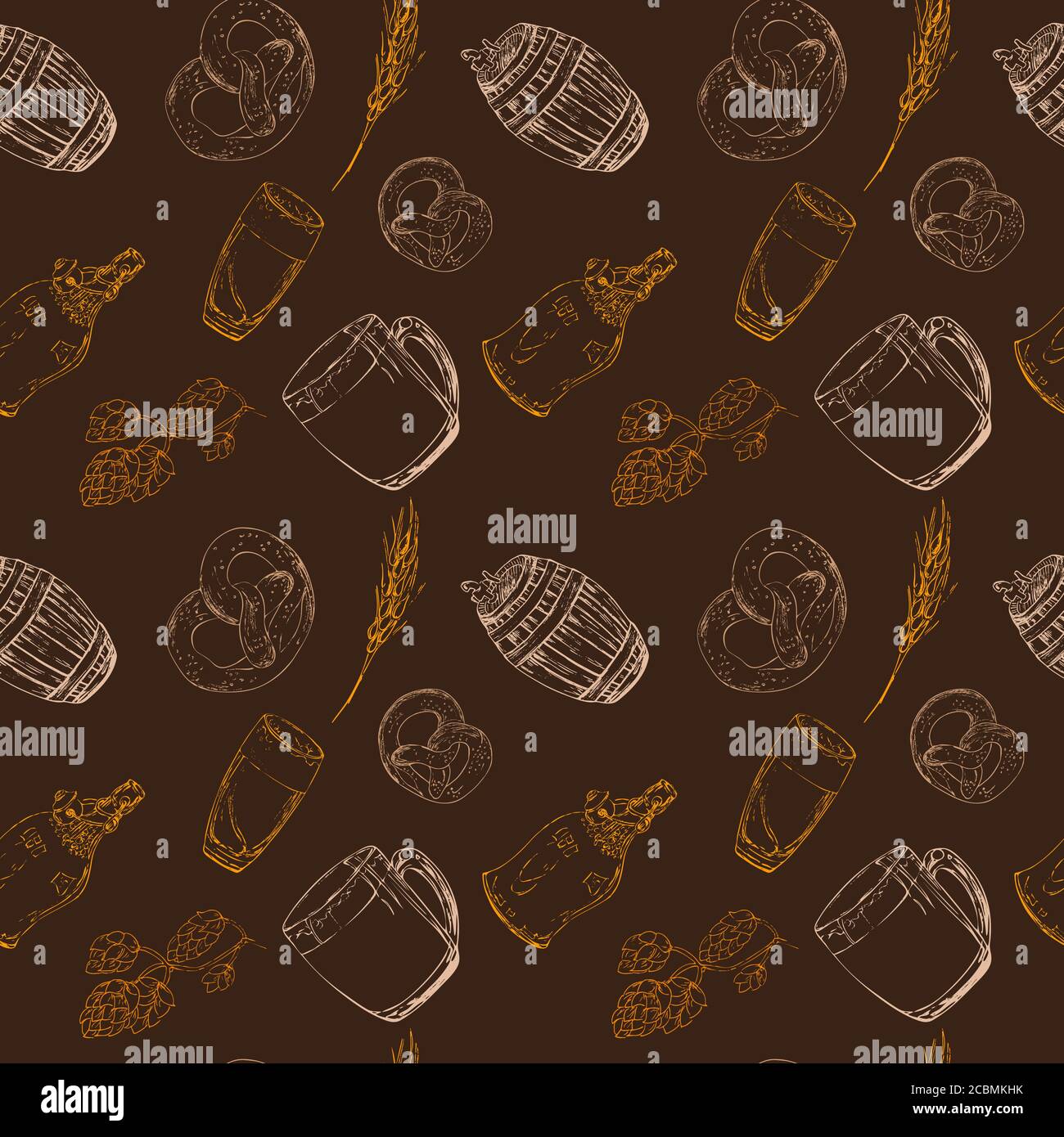Seamless pattern of beer elements , for wrapping paper, wallpaper ...