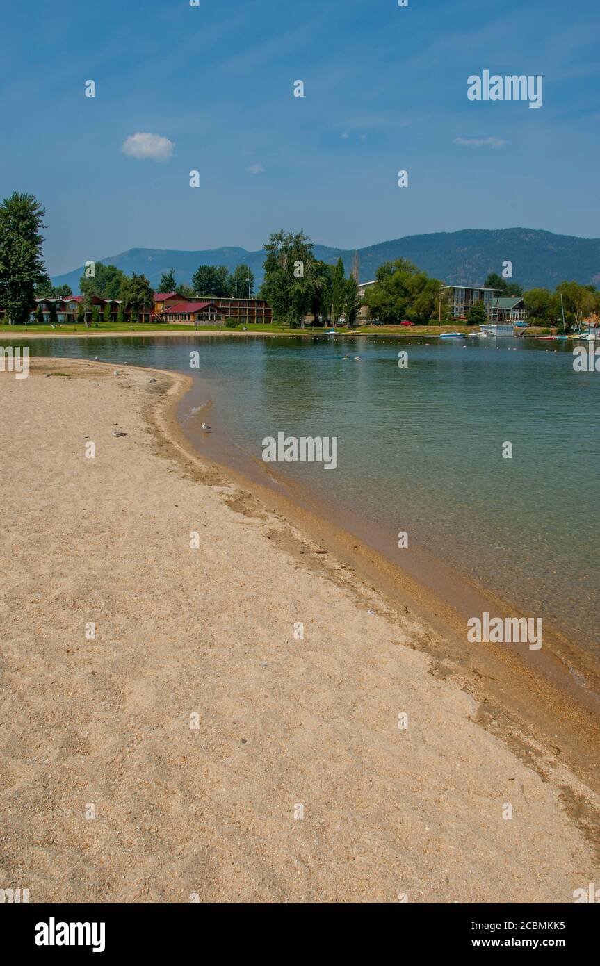 The beach in Sandpoint City on Lake Pend Oreille, the largest lake in ...