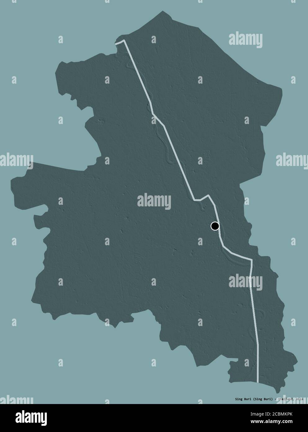 Shape of Sing Buri, province of Thailand, with its capital isolated on ...