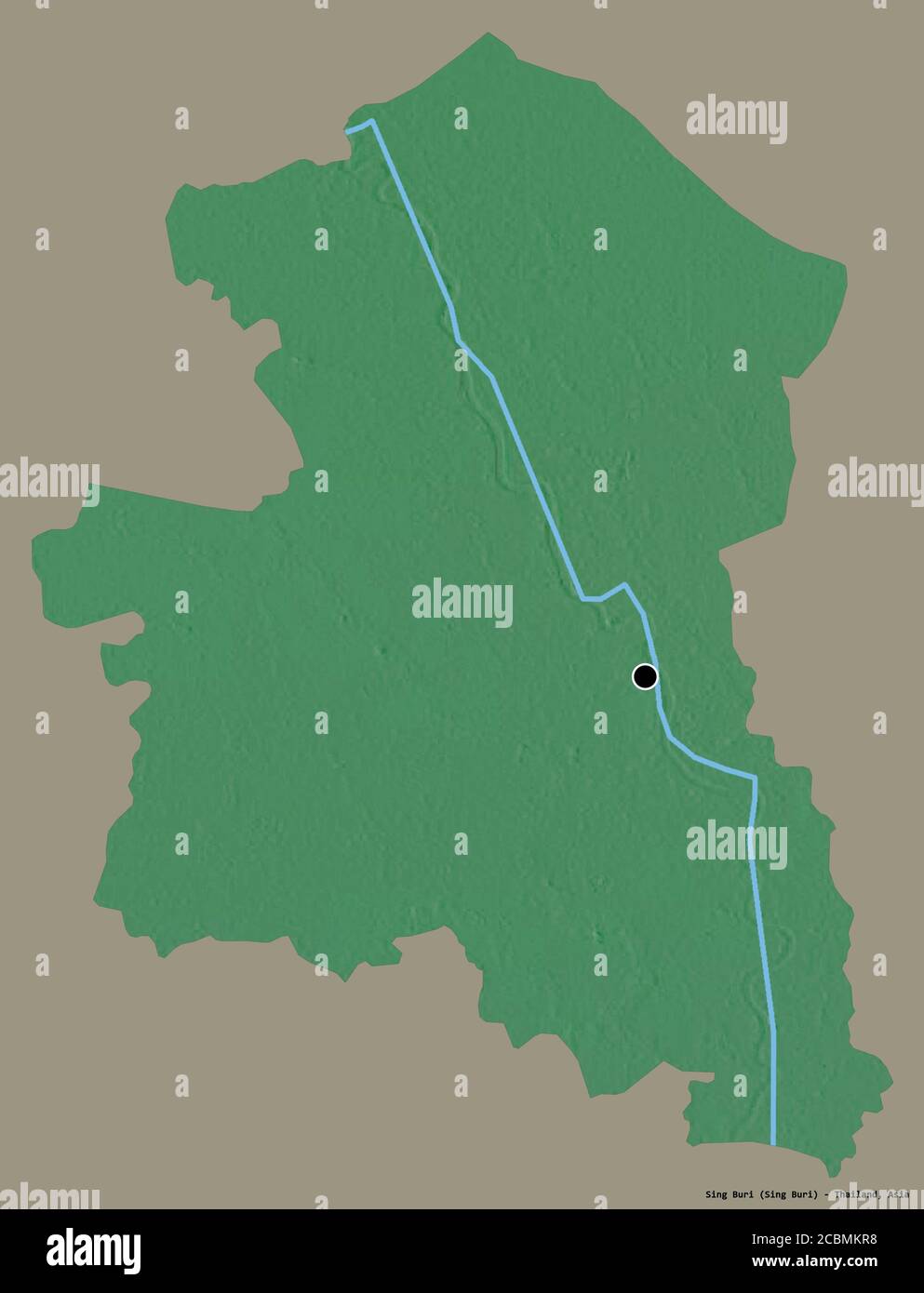 Shape of Sing Buri, province of Thailand, with its capital isolated on ...