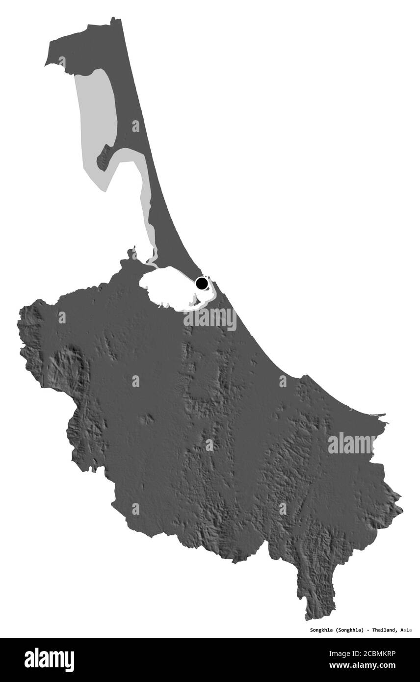 Shape of Songkhla, province of Thailand, with its capital isolated on ...