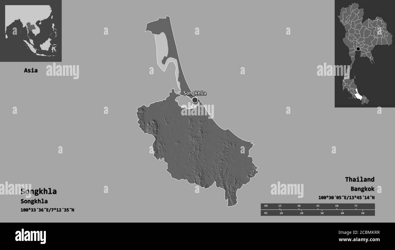 Shape of Songkhla, province of Thailand, and its capital. Distance ...
