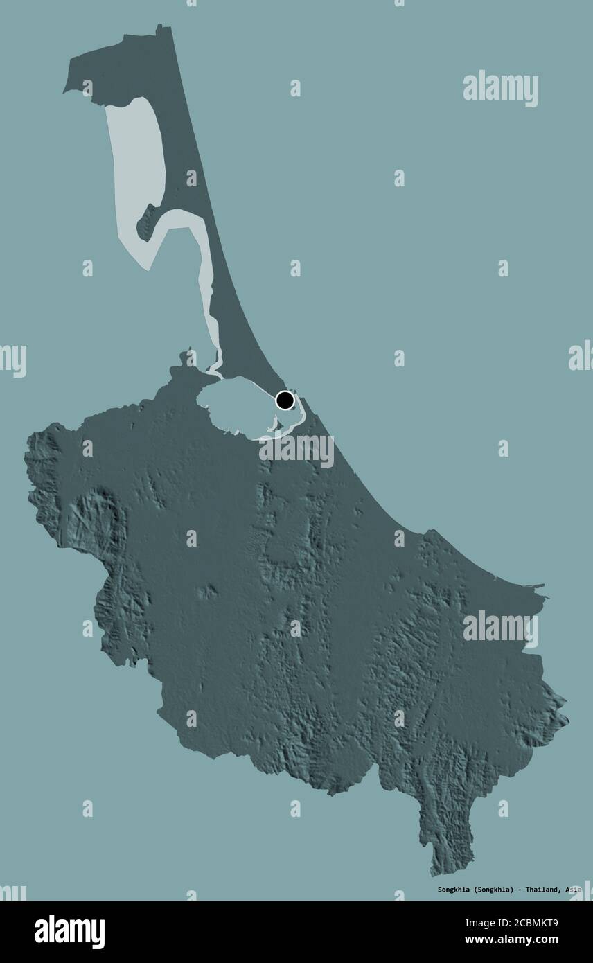Shape of Songkhla, province of Thailand, with its capital isolated on a ...