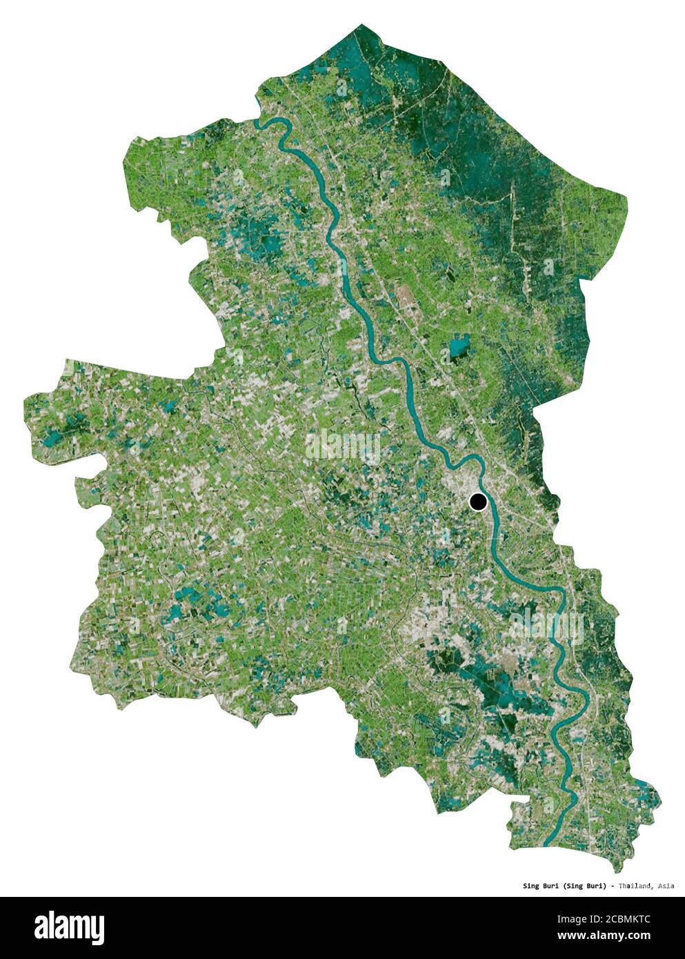 Shape of Sing Buri, province of Thailand, with its capital isolated on ...
