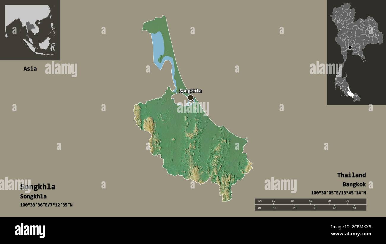 Shape of Songkhla, province of Thailand, and its capital. Distance ...