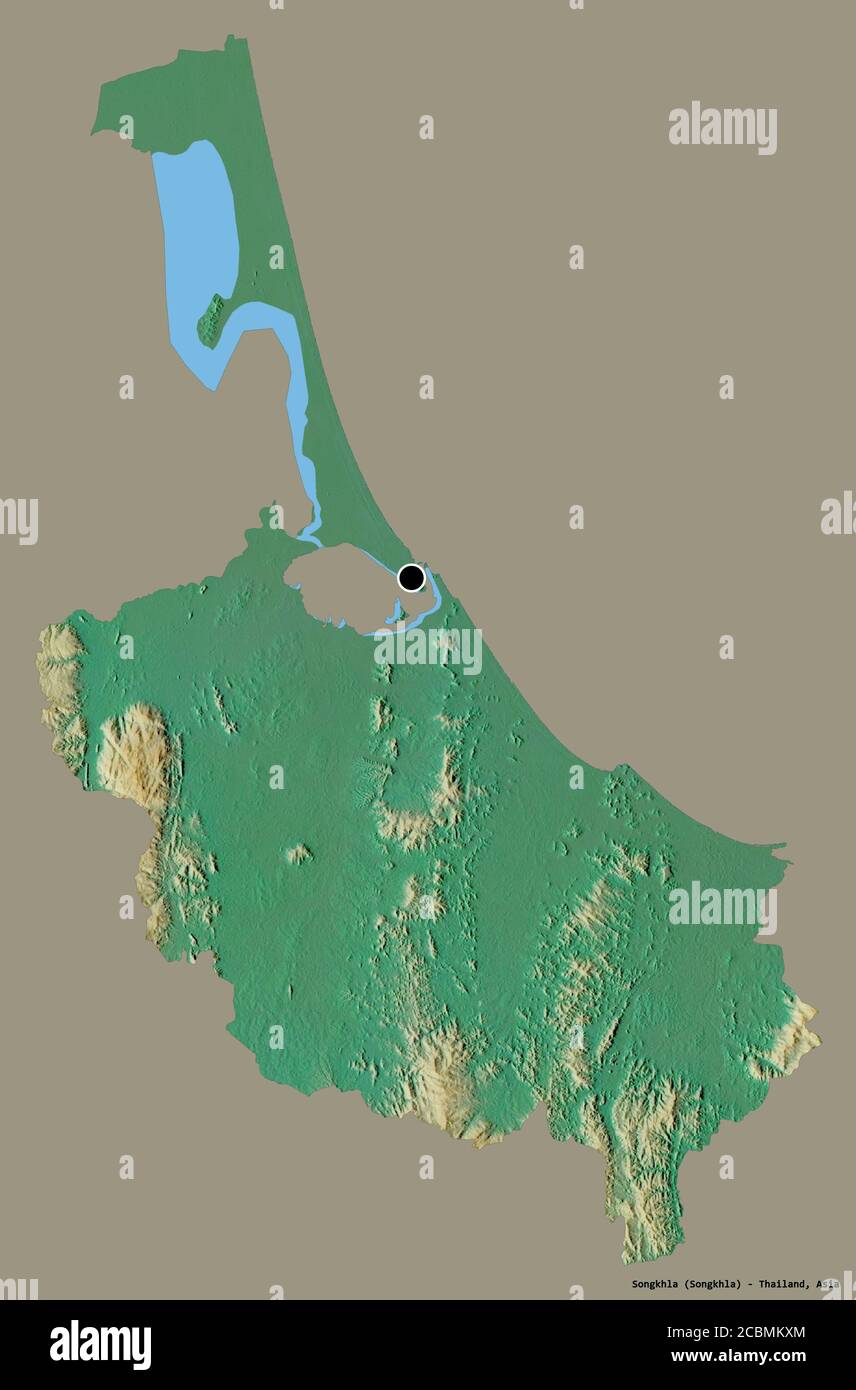 Shape of Songkhla, province of Thailand, with its capital isolated on a ...