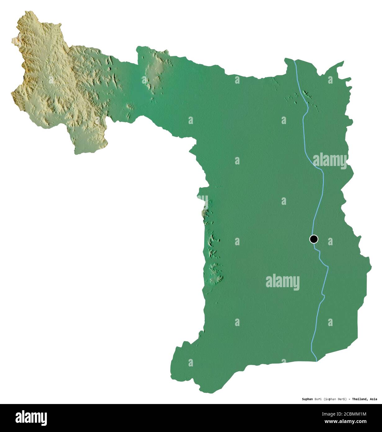 Shape of Suphan Buri, province of Thailand, with its capital isolated ...