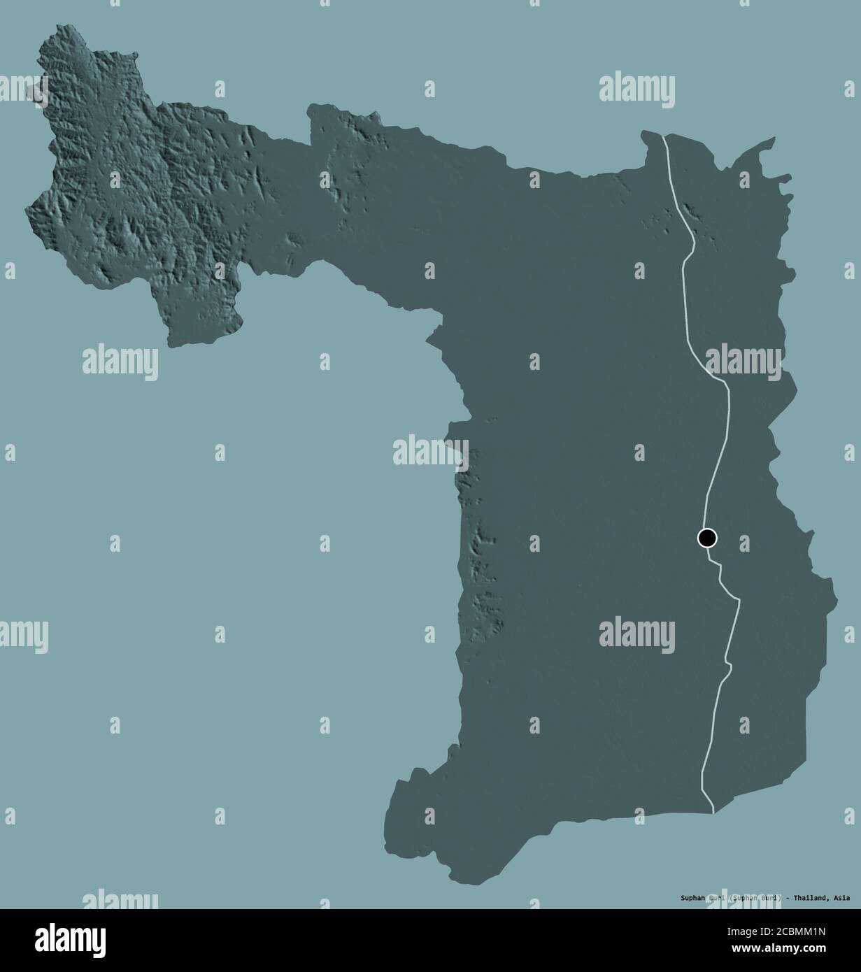 Shape of Suphan Buri, province of Thailand, with its capital isolated ...