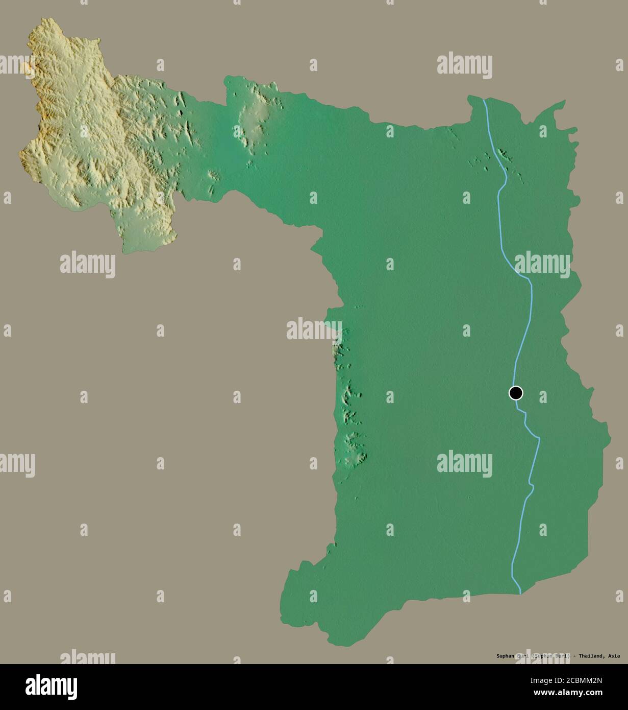 Shape of Suphan Buri, province of Thailand, with its capital isolated ...