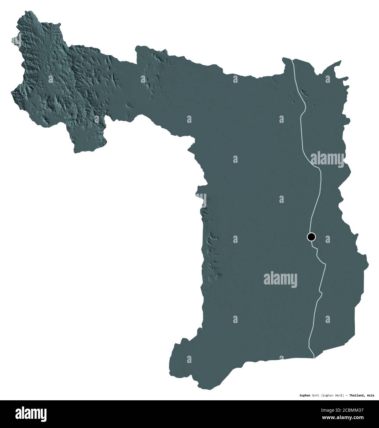 Shape of Suphan Buri, province of Thailand, with its capital isolated ...