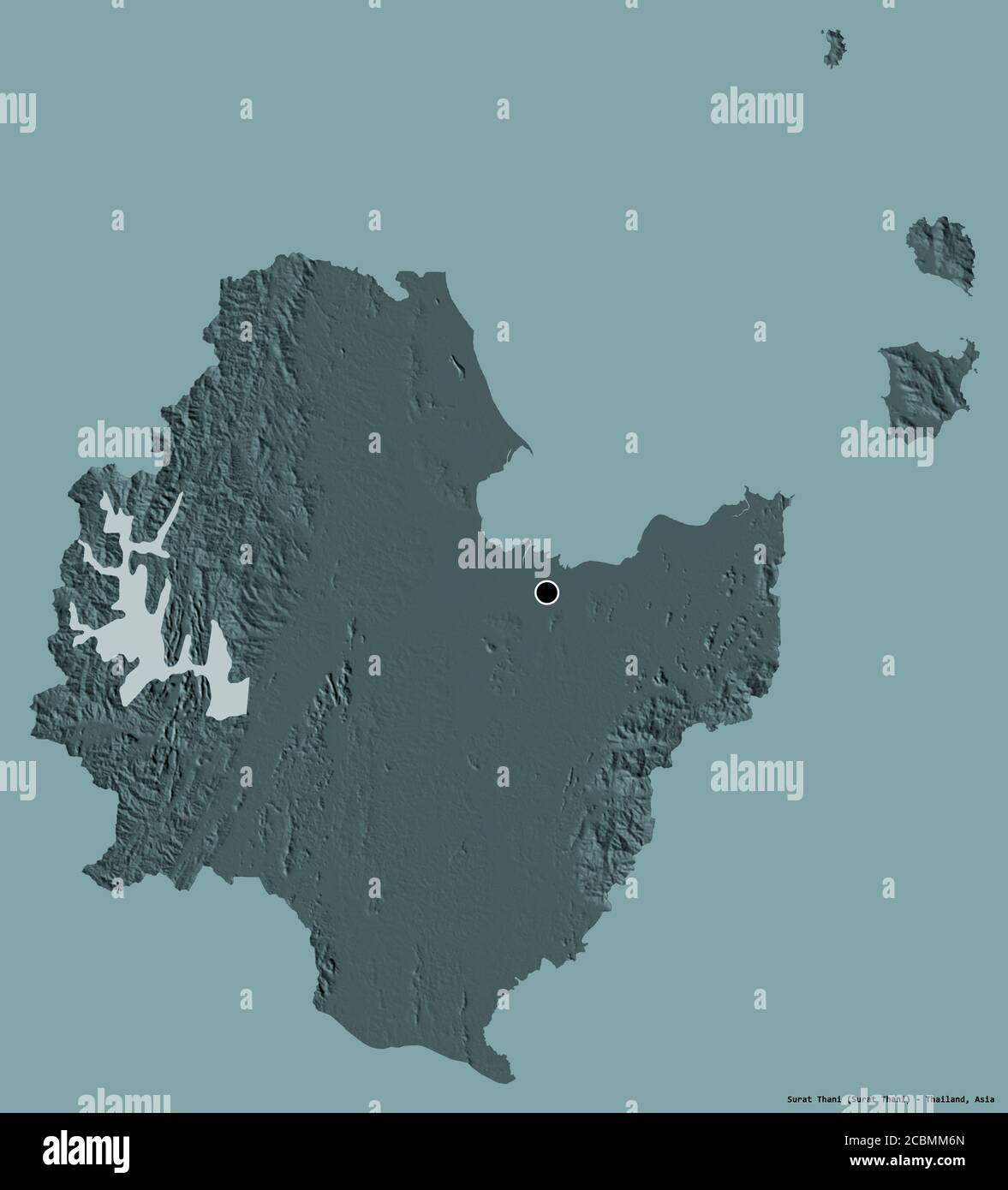 Shape of Surat Thani, province of Thailand, with its capital isolated ...