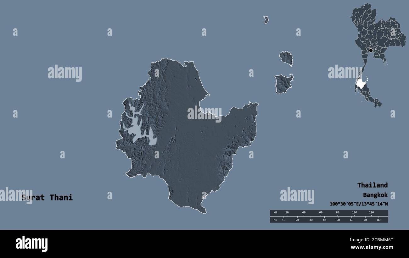 Shape of Surat Thani, province of Thailand, with its capital isolated ...