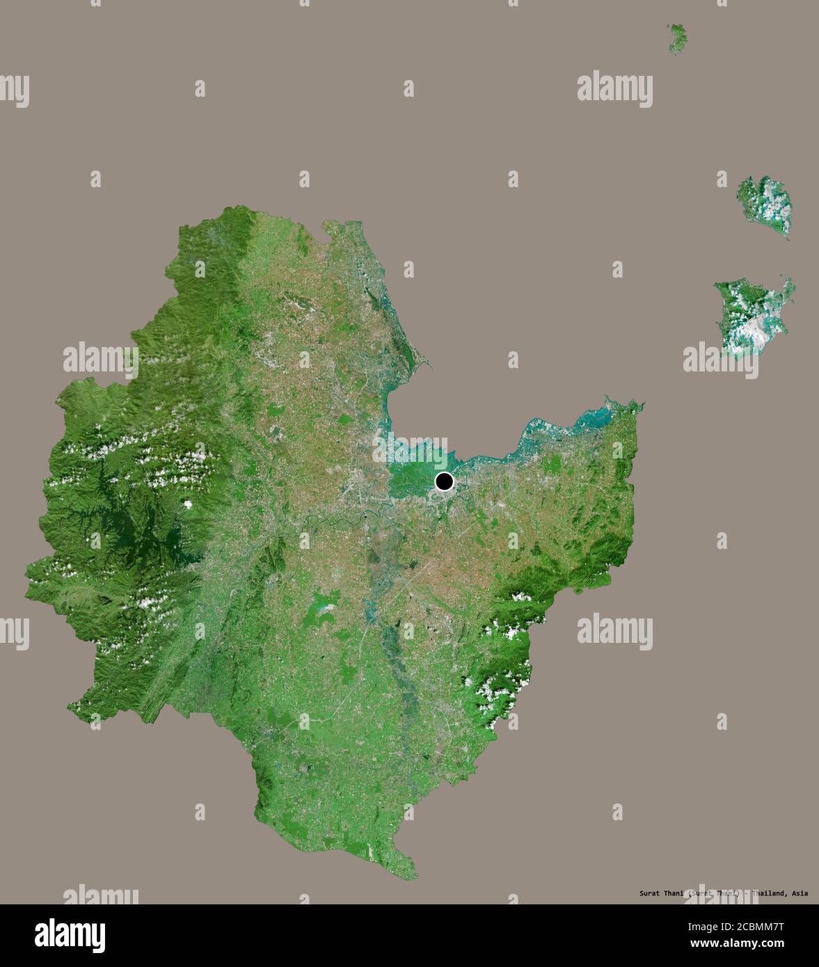 Shape of Surat Thani, province of Thailand, with its capital isolated ...