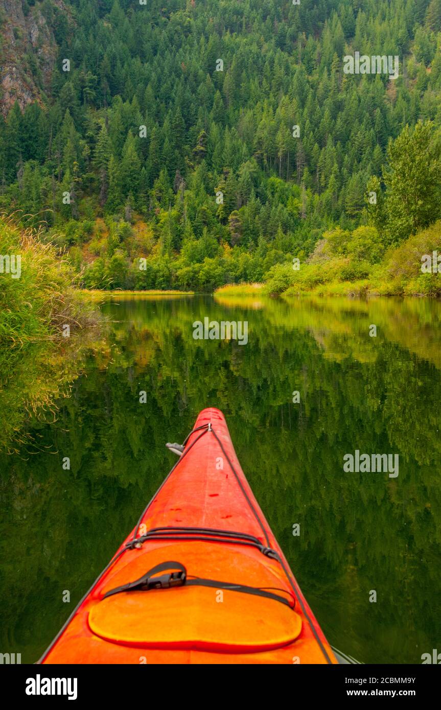 Kayaking at the Johnson Creek area on Lake Pend Oreille, the largest ...