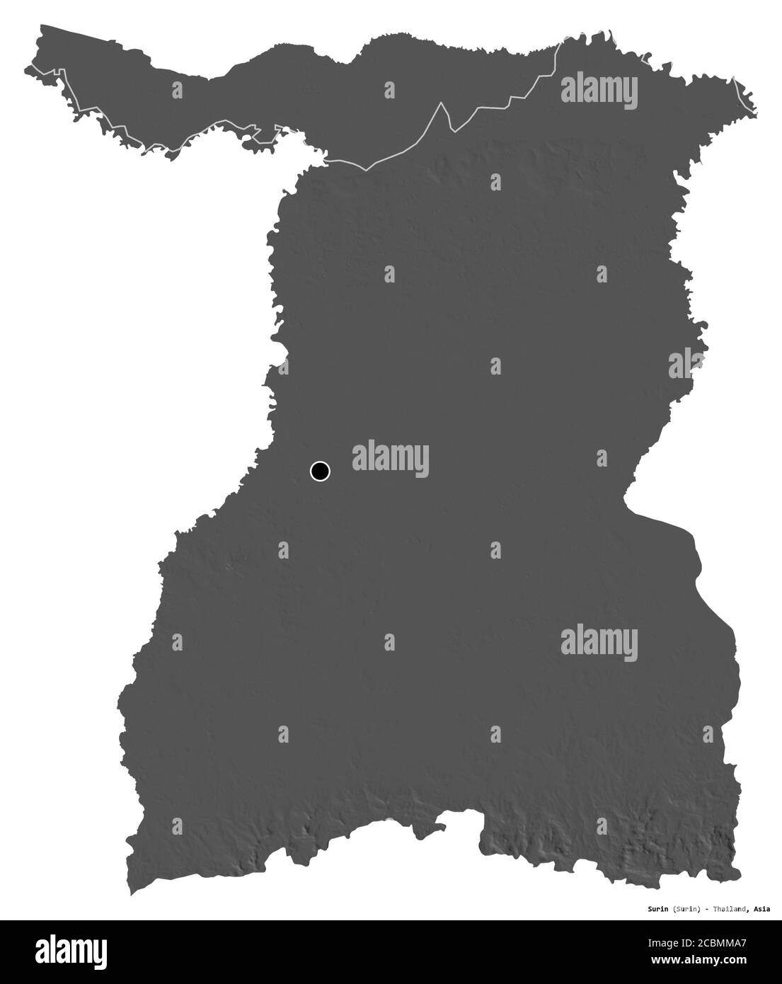 Shape of Surin, province of Thailand, with its capital isolated on ...