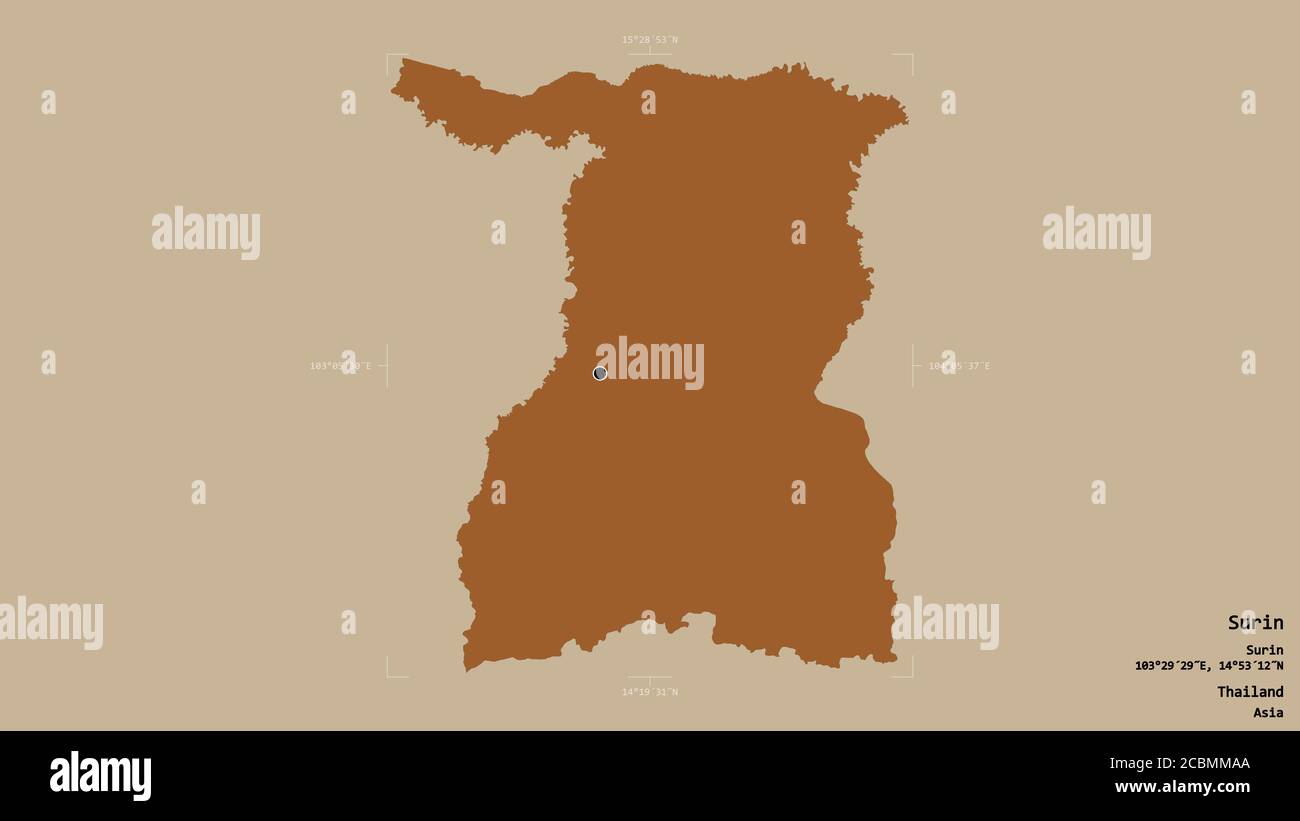 Area of Surin, province of Thailand, isolated on a solid background in ...