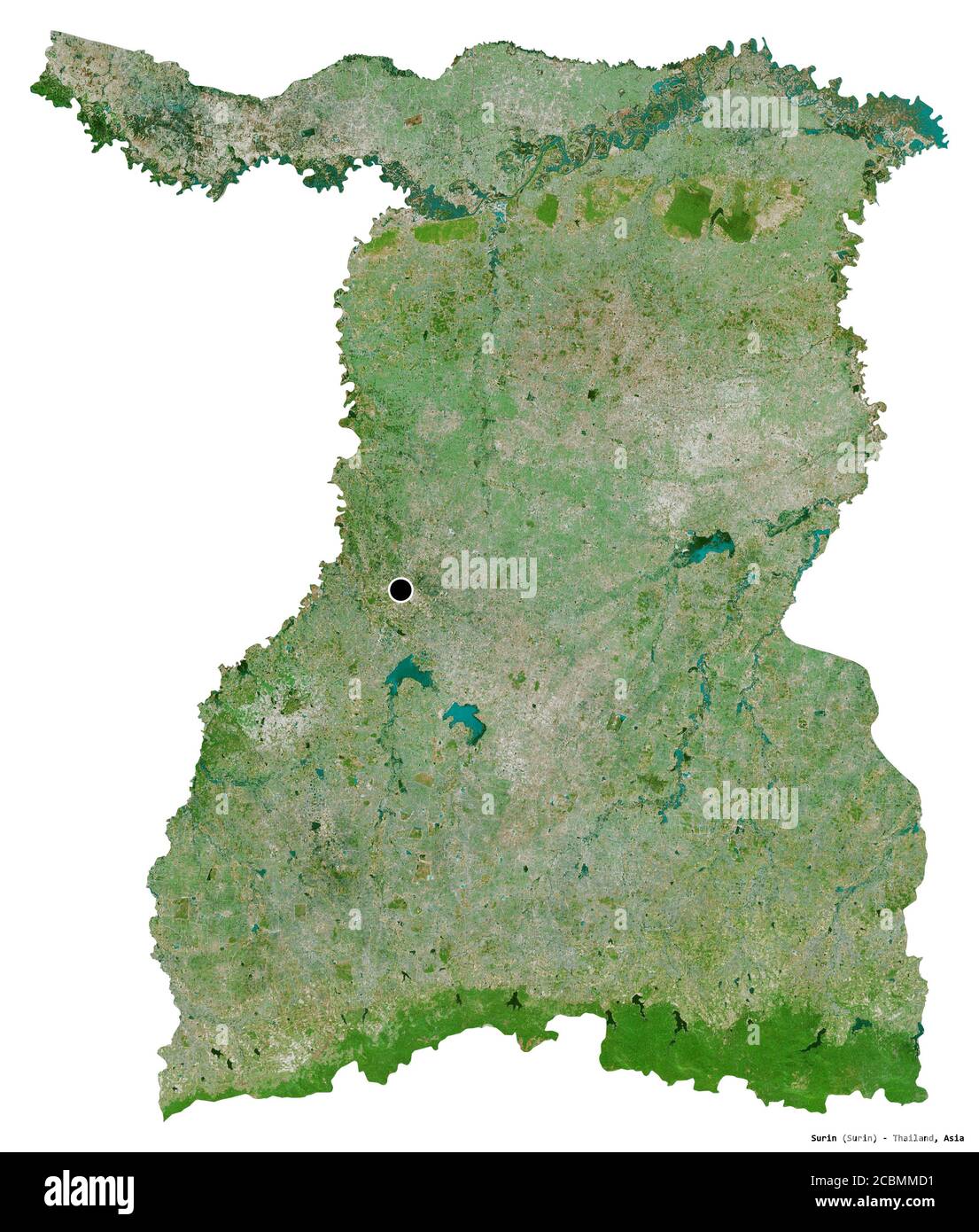 Shape of Surin, province of Thailand, with its capital isolated on ...