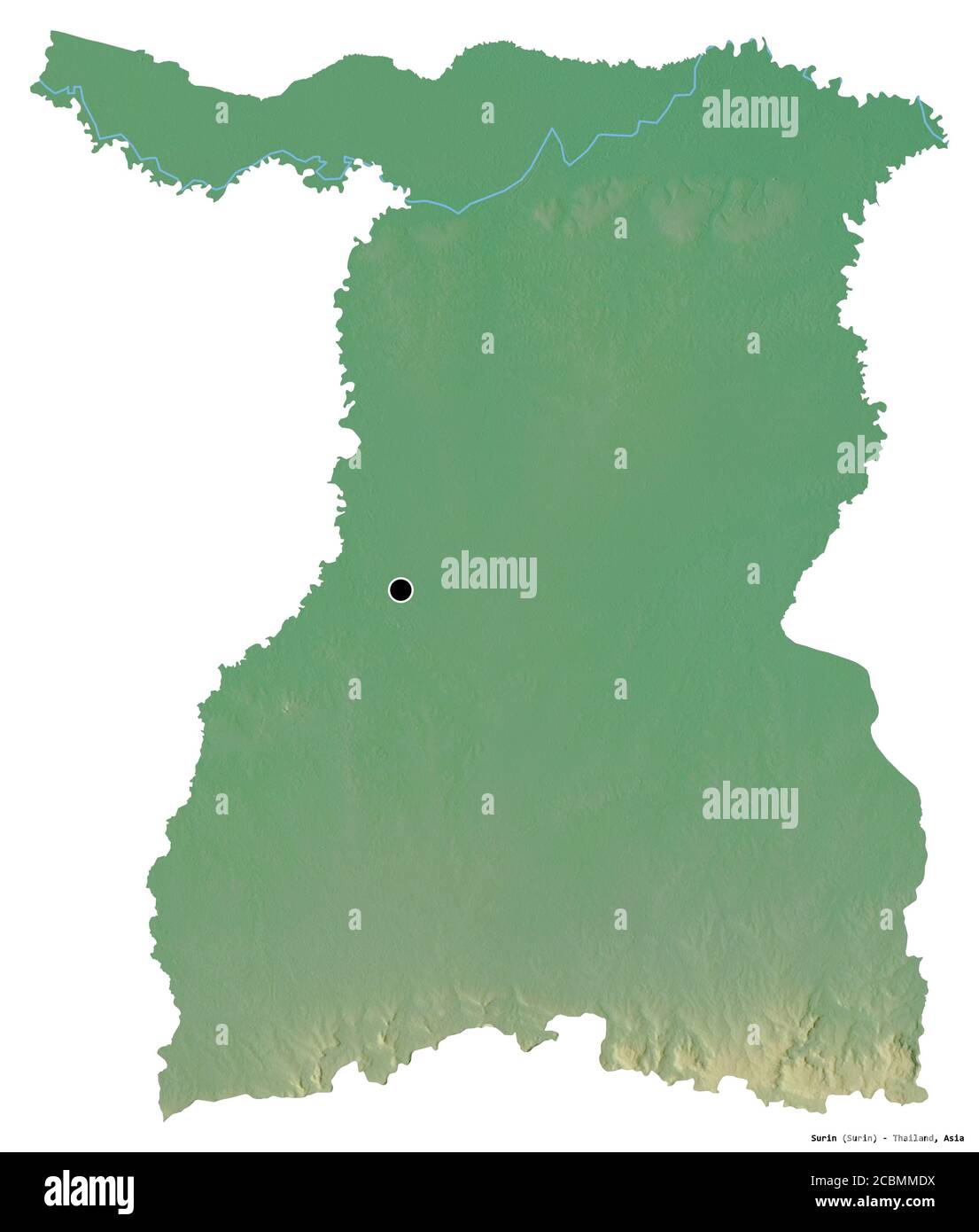 Shape of Surin, province of Thailand, with its capital isolated on ...