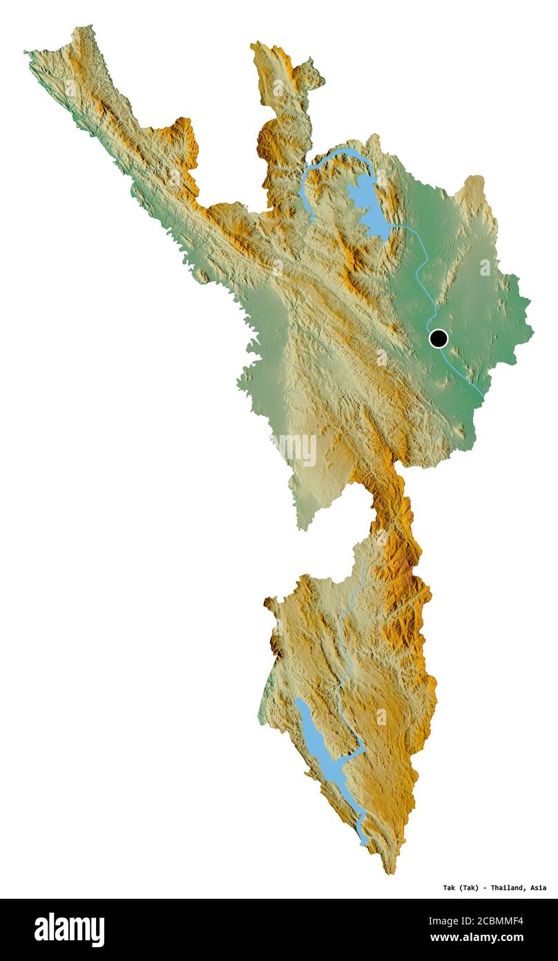 Shape of Tak, province of Thailand, with its capital isolated on white ...