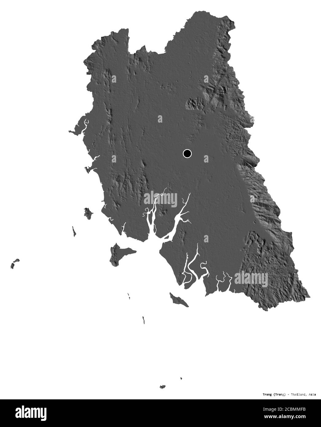 Shape of Trang, province of Thailand, with its capital isolated on ...