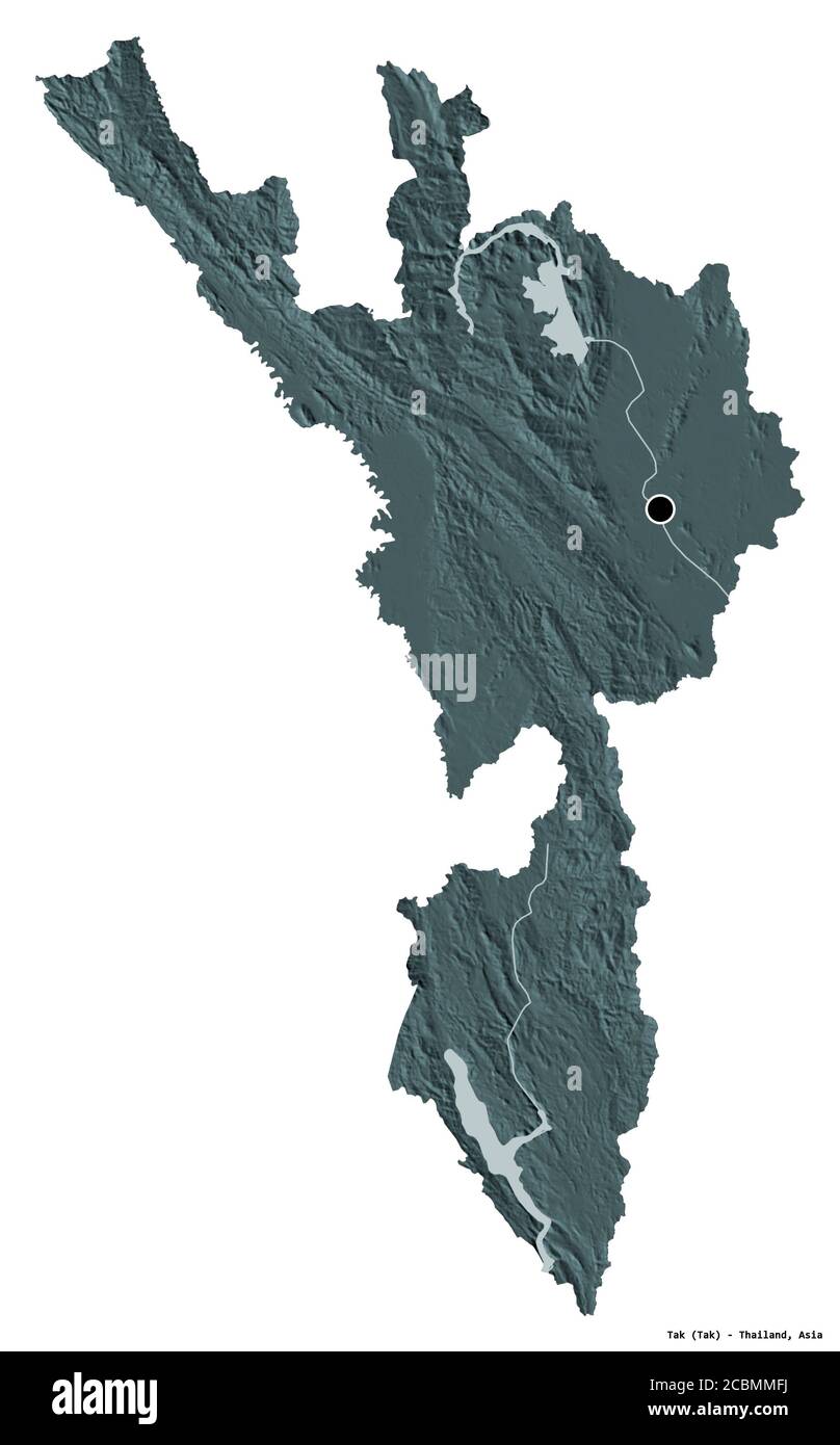 Shape of Tak, province of Thailand, with its capital isolated on white ...
