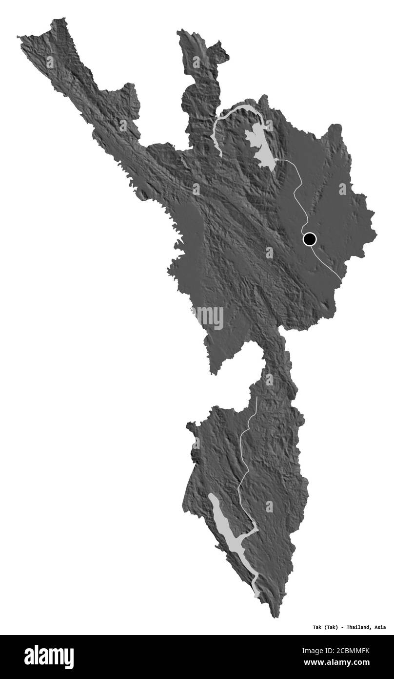 Shape of Tak, province of Thailand, with its capital isolated on white ...