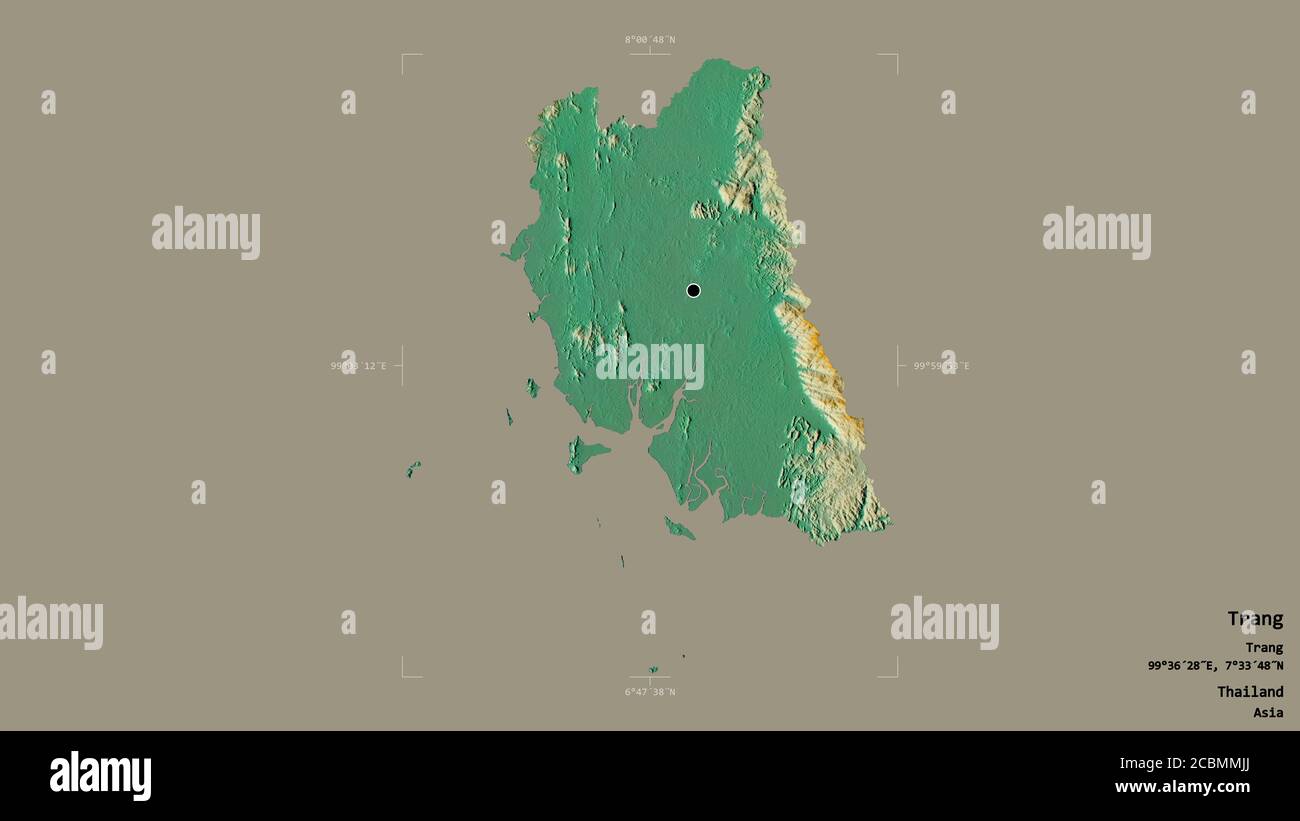 Area of Trang, province of Thailand, isolated on a solid background in ...