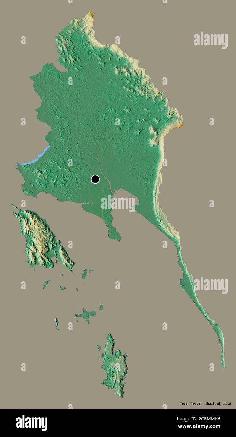 Shape of Trat, province of Thailand, with its capital isolated on a ...