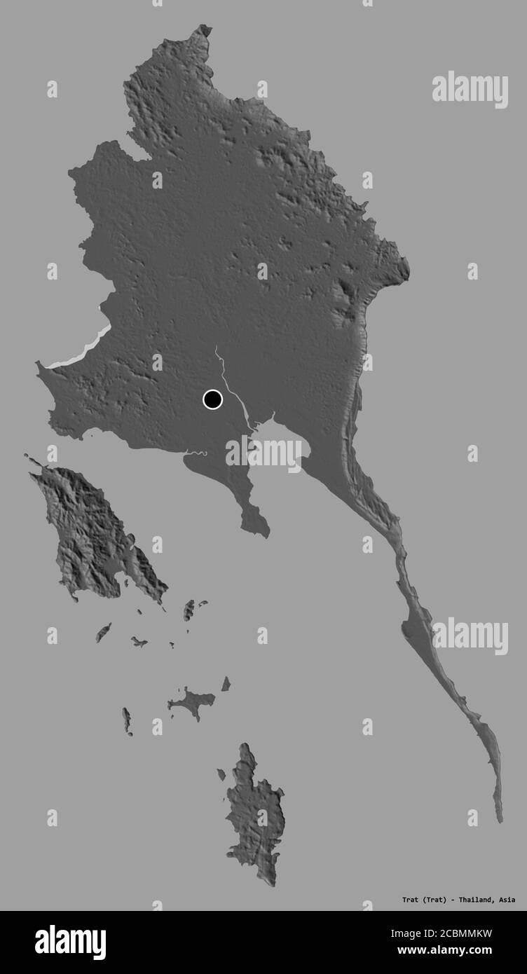 Shape of Trat, province of Thailand, with its capital isolated on a ...