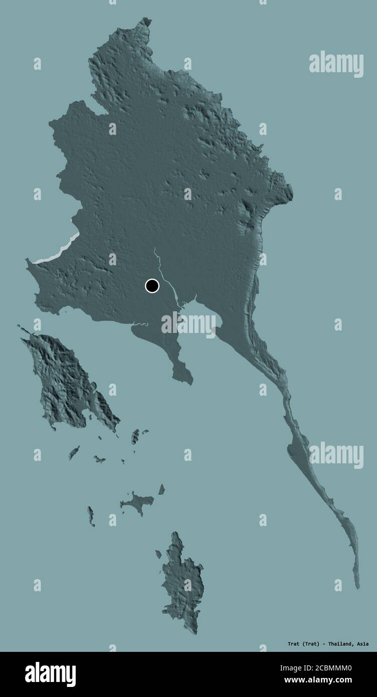 Shape of Trat, province of Thailand, with its capital isolated on a ...