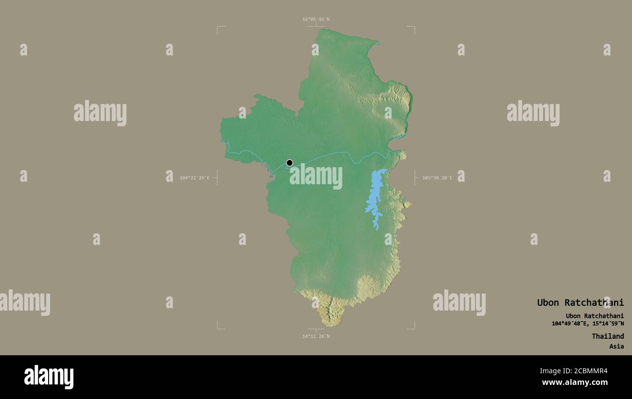 Area of Ubon Ratchathani, province of Thailand, isolated on a solid ...