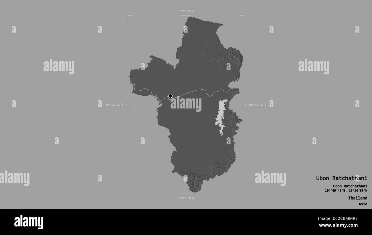 Area of Ubon Ratchathani, province of Thailand, isolated on a solid ...
