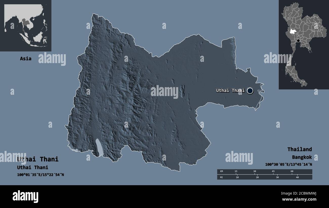 Shape of Uthai Thani, province of Thailand, and its capital. Distance ...