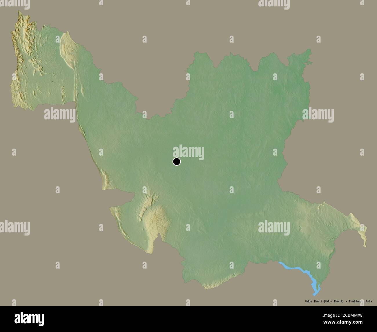Shape of Udon Thani, province of Thailand, with its capital isolated on ...