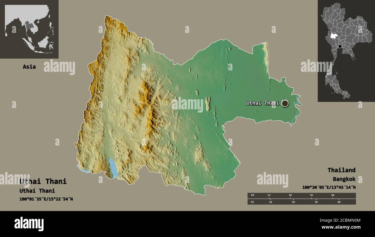 Shape of Uthai Thani, province of Thailand, and its capital. Distance ...