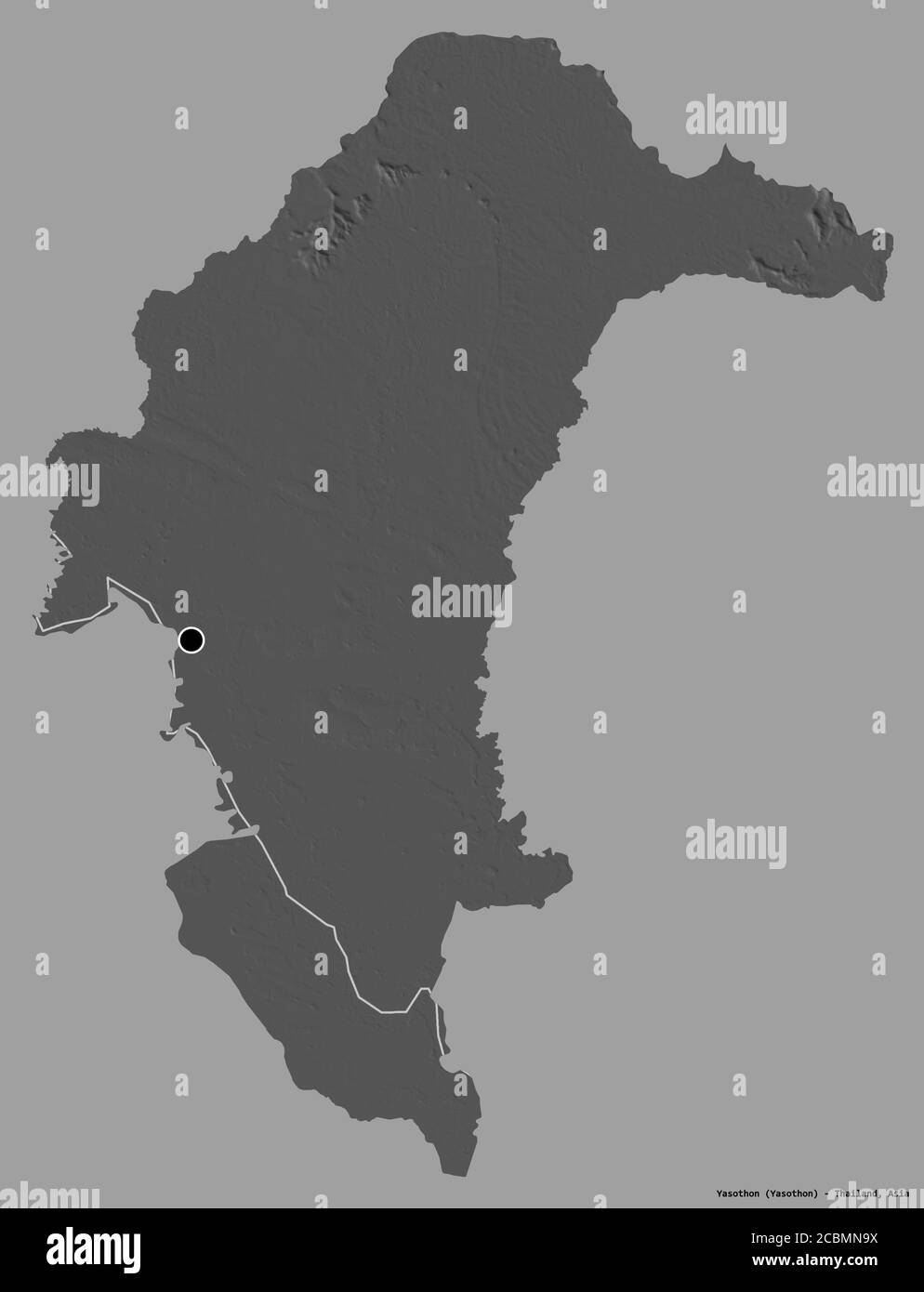 Shape of Yasothon, province of Thailand, with its capital isolated on a ...