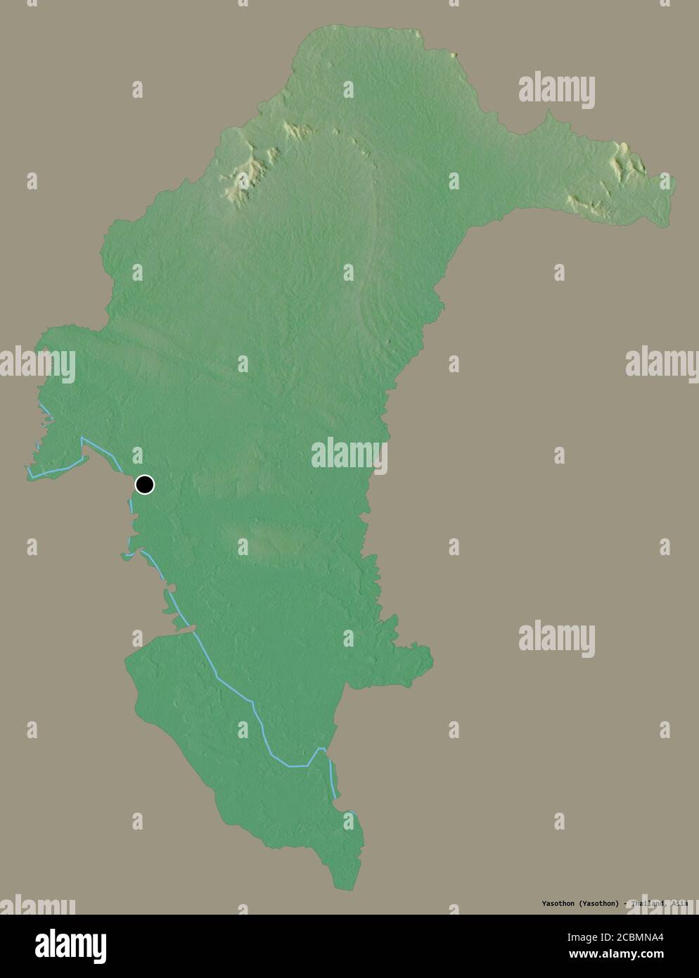 Shape of Yasothon, province of Thailand, with its capital isolated on a ...