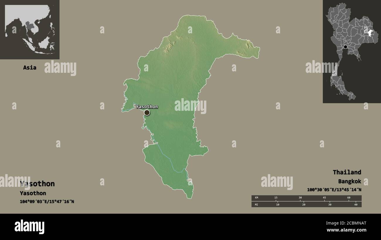 Shape of Yasothon, province of Thailand, and its capital. Distance ...