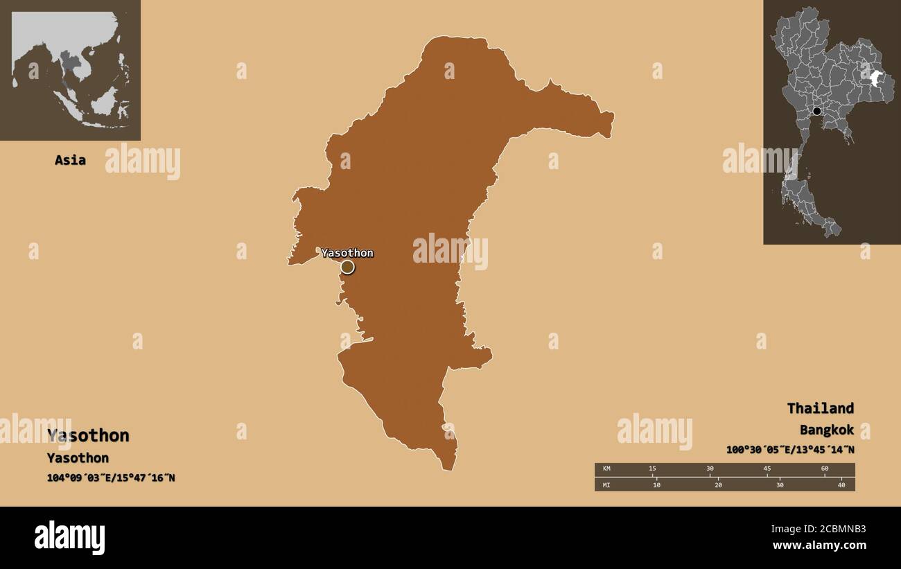 Shape of Yasothon, province of Thailand, and its capital. Distance ...